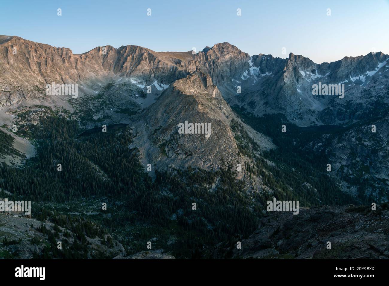 A view of Pawnee Lake, Crater Lake, and several high peaks in Colorado ...