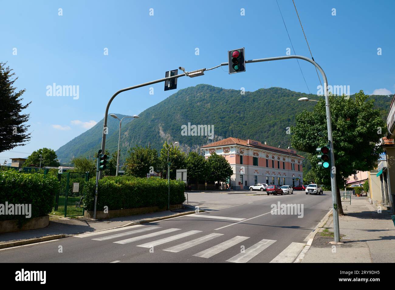 Pedestrian crossing, crosswalk and traffic light in the Italian town of ...