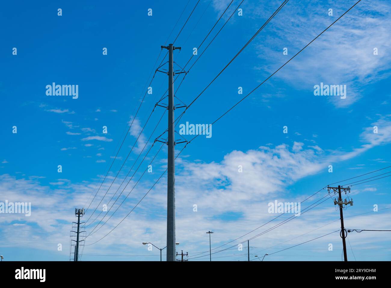 pylon producing energy. voltage transmission on electric tower. high ...