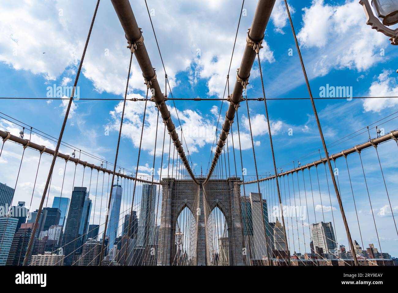 amazing of brooklyn bridge over skyscrapers in metropolis. architecture ...