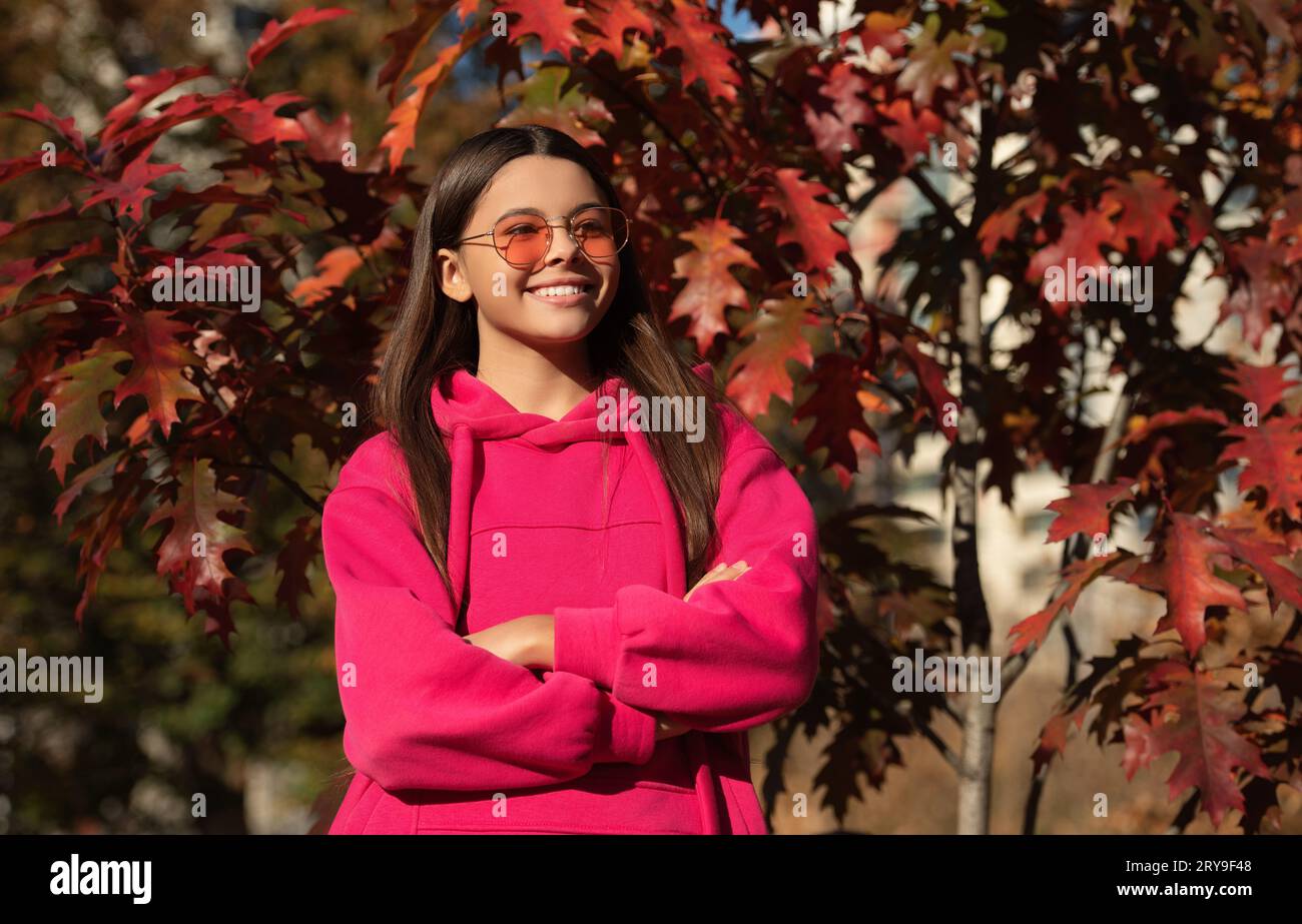 Fall season. Girl dreams in autumn fall. Autumn mood of adolescent ...