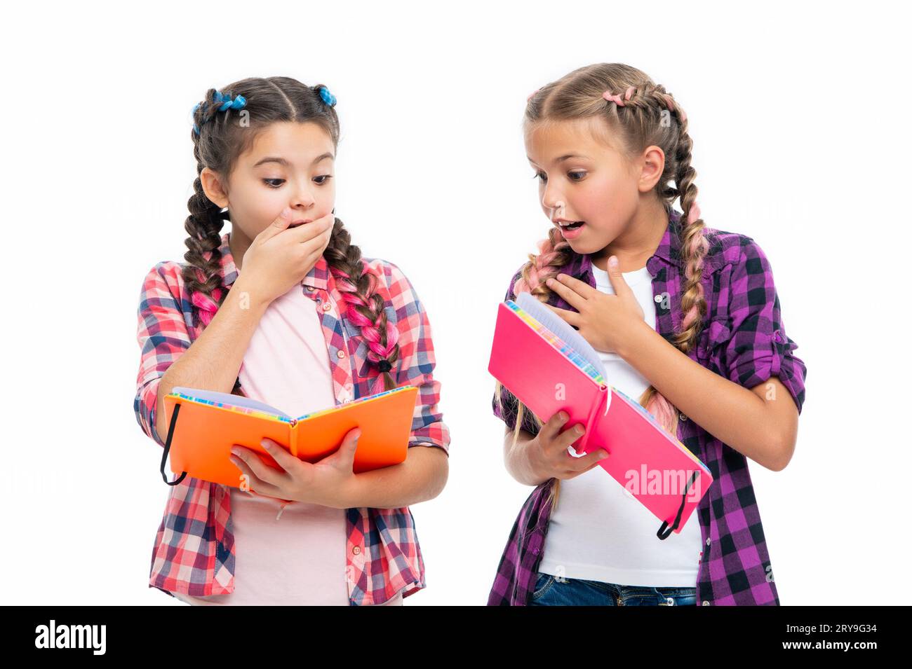 back to school. high school education. girls sharing thoughts of diary ...