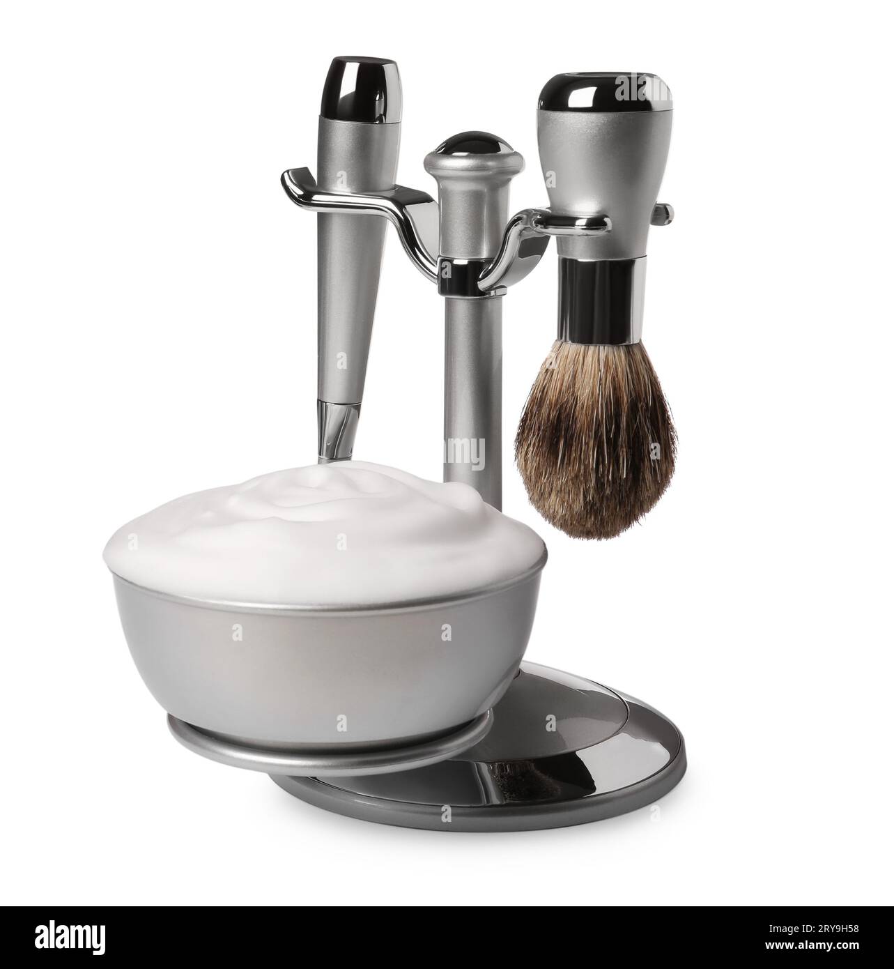 Set of men's shaving tools on white background Stock Photo - Alamy