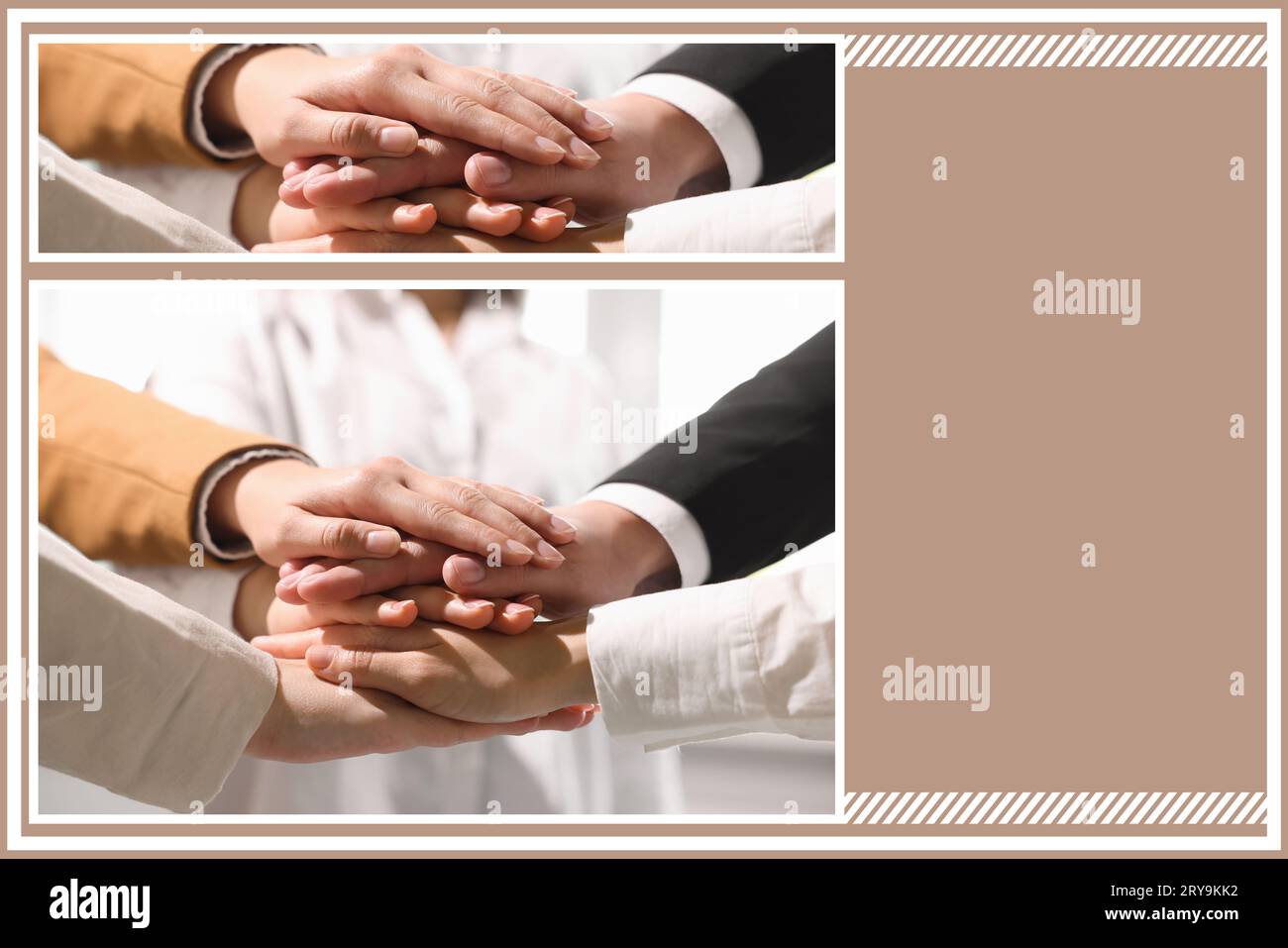 Partnership, union and cooperation. Collage with photo of people ...