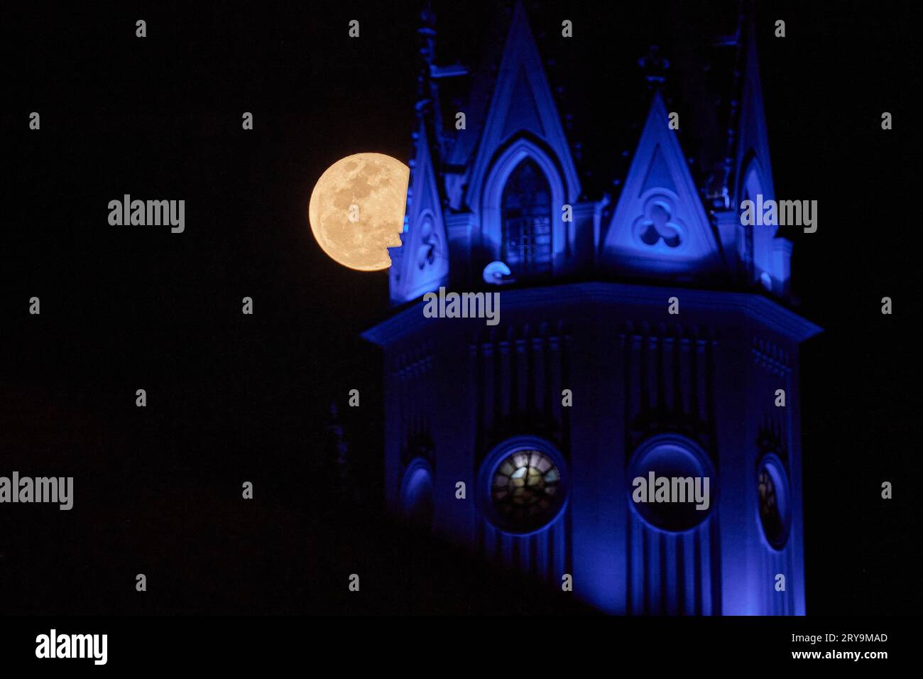 Franca, Sao Paulo, Brazil. 29th Sep, 2023. Full moon is seen next to ...