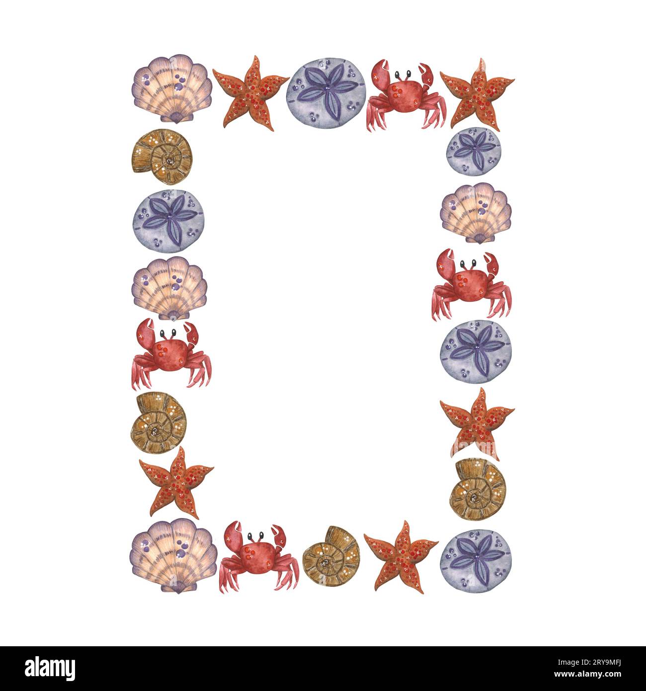 Decorative rectangular frame consisting of watercolor illustrations on ...