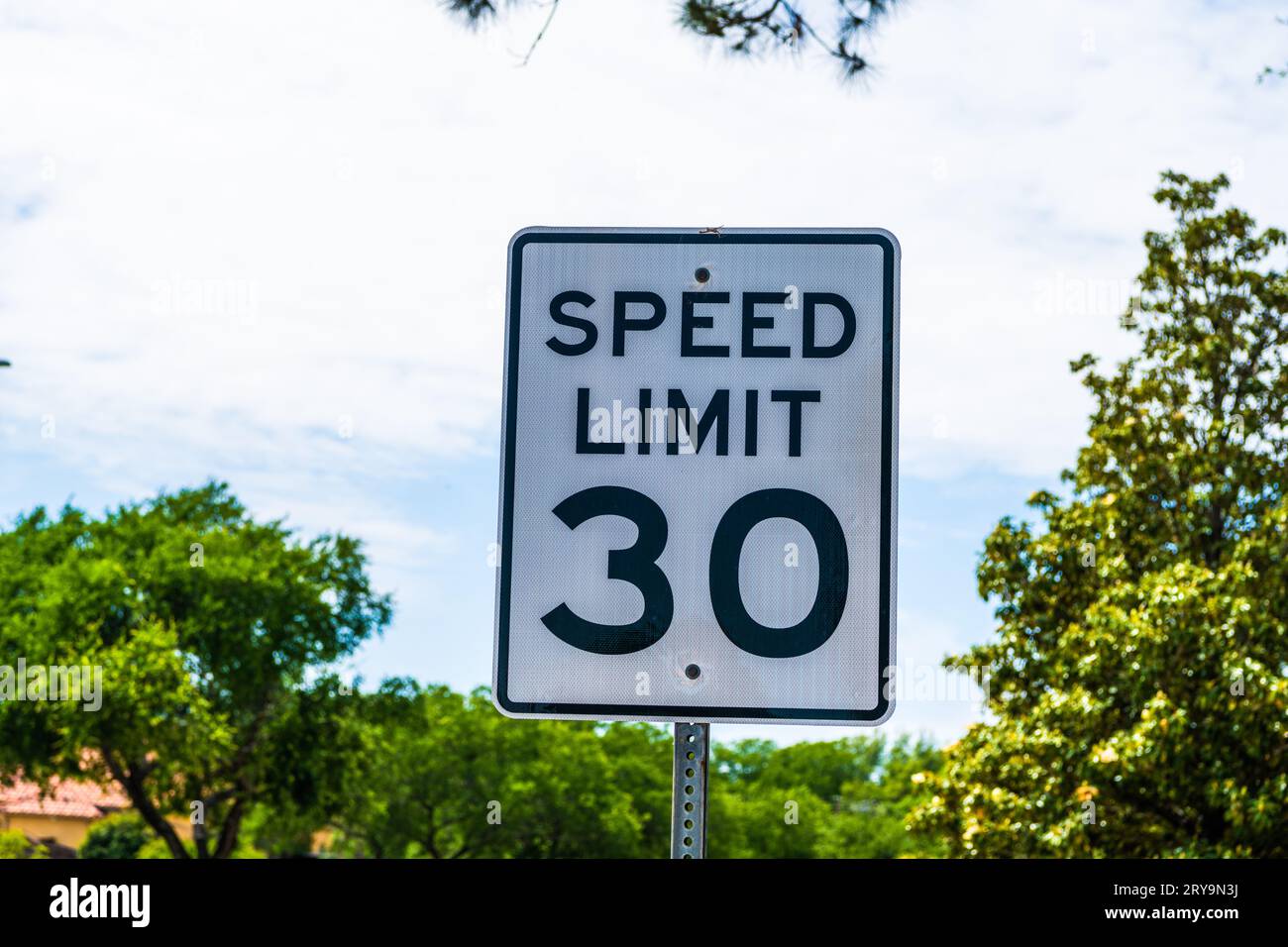 speed limit. road sign of 30 speed limit. caution white roadsign ...