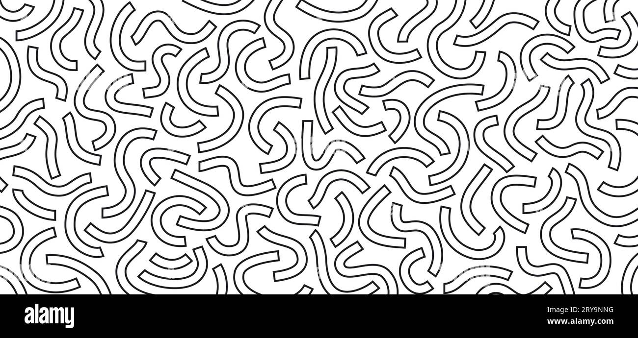 Monochrome doodle pattern. Funny monochrome pattern. Curved lines on ...