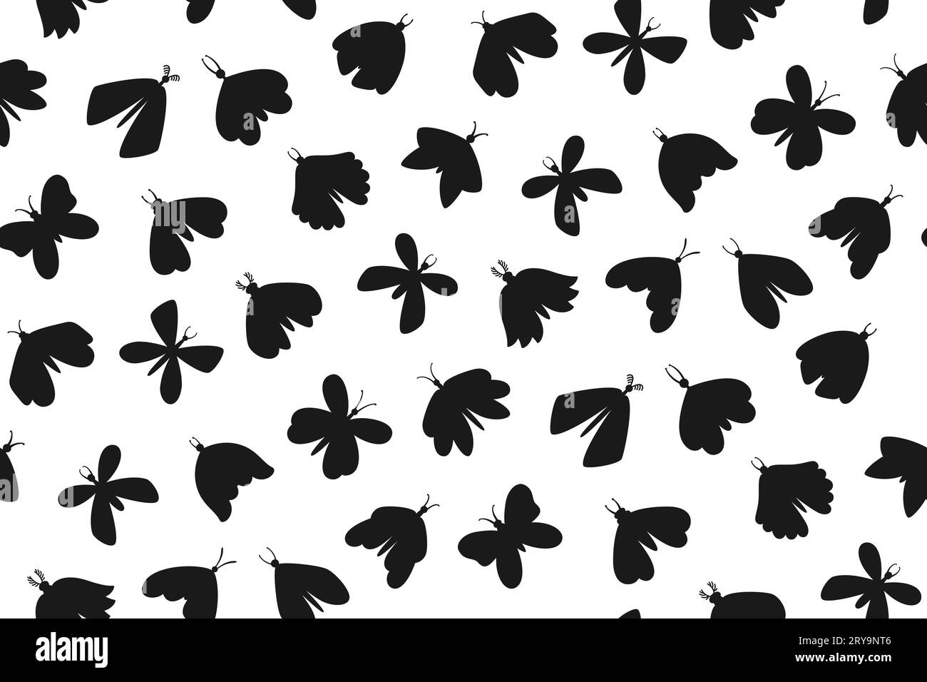 Butterfly and moth silhouette seamless pattern. Retro black and white ...