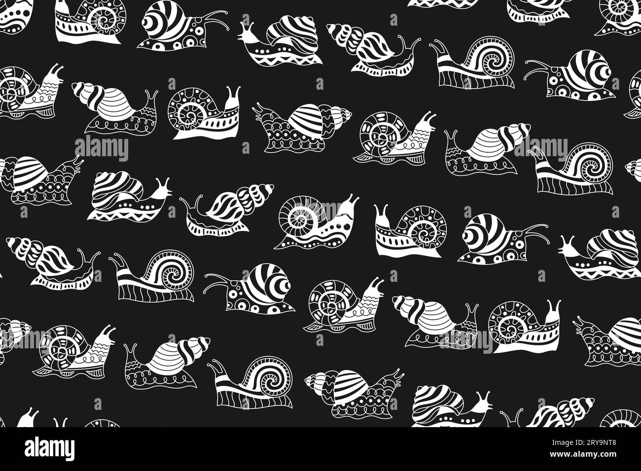 Snail with ornament doodle seamless pattern. Abstract repeat engraving ...