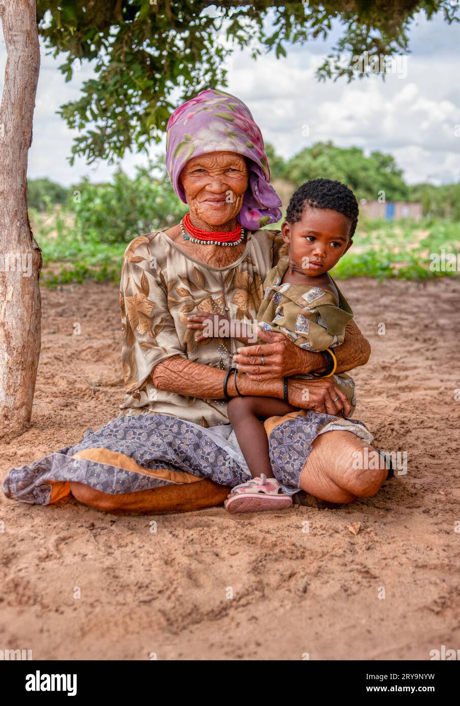 a bushmen San child from Central Kalahari, village New Xade in Botswana ...
