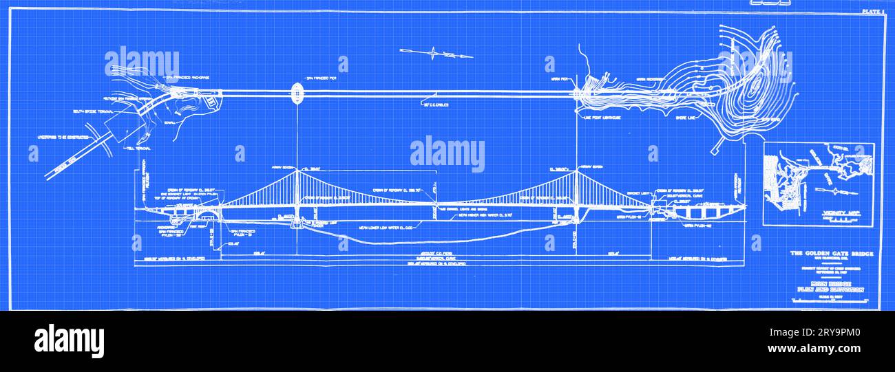 Golden Gate Bridge plans, illustration Stock Photo - Alamy