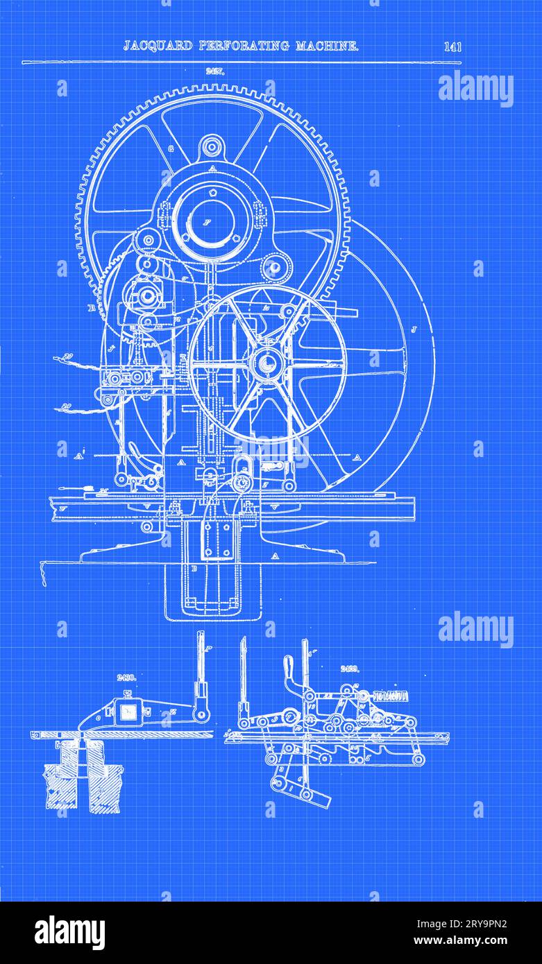 Jacquard perforating machine blueprint, illustration Stock Photo - Alamy