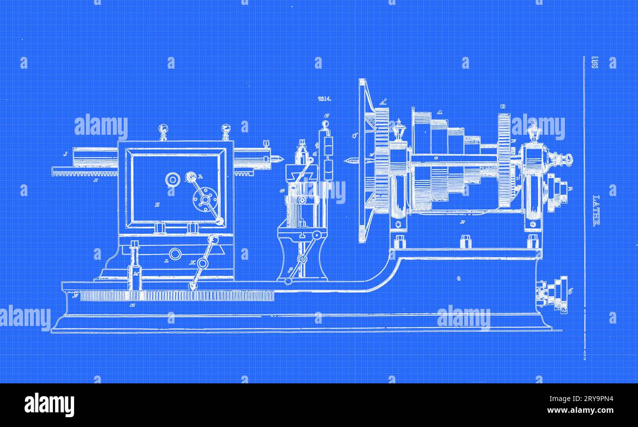 Lathe blueprint, illustration Stock Photo - Alamy