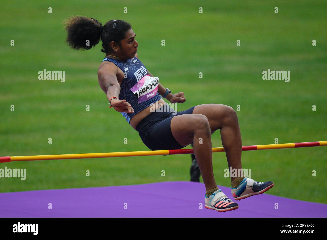 India's Nandini Agasara competes during the women's heptathlon high ...