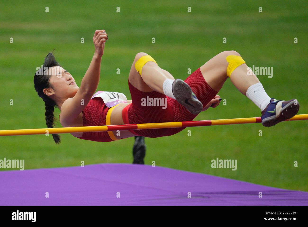 China's Liu Jingyi competes during the women's heptathlon high jump at ...