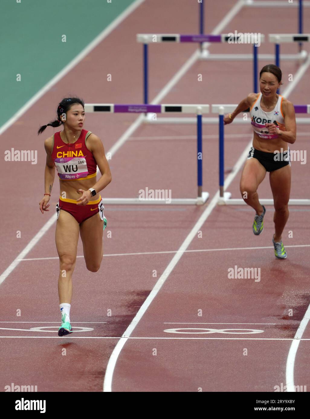 Hangzhou, China's Zhejiang Province. 30th Sep, 2023. Wu Yanni (L) of ...