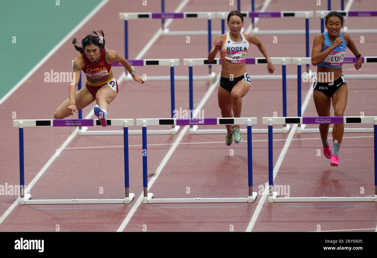Hangzhou, China's Zhejiang Province. 30th Sep, 2023. Wu Yanni (L) of ...