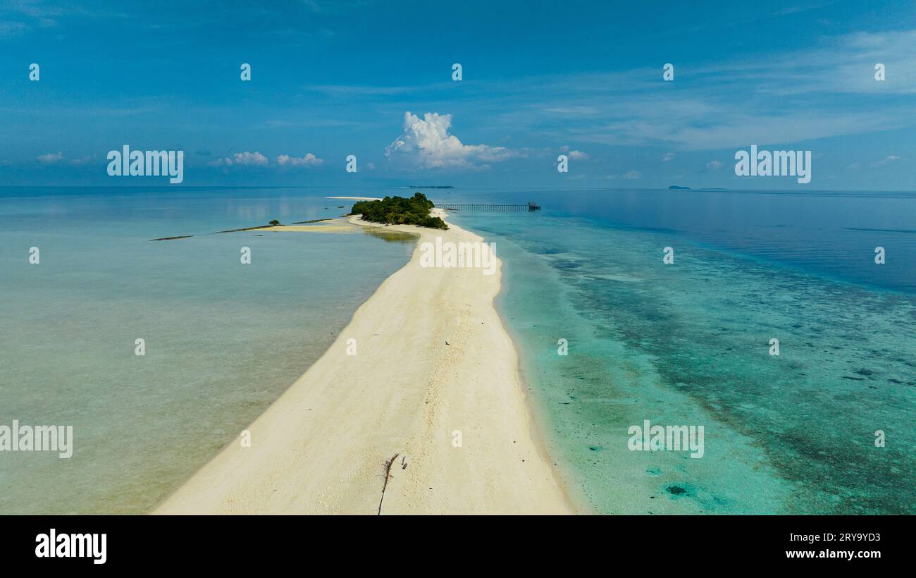 Sandy tropical island with a beautiful beach surrounded by a coral reef ...