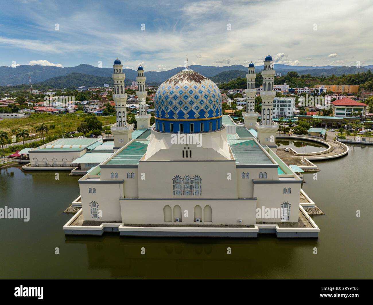 Aerial view of Bandaraya Kota Kinabalu mosque at Likas Kota Kinabalu ...