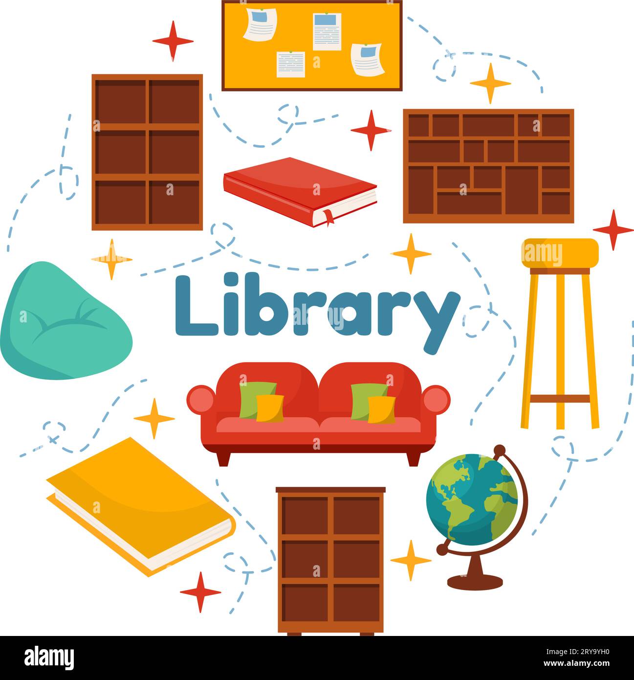 Library Vector Illustration of Book Shelves with Interior Wooden ...