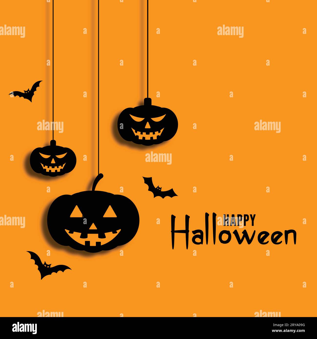Halloween Party flyer vector illustration with scary faced pumpkins on ...