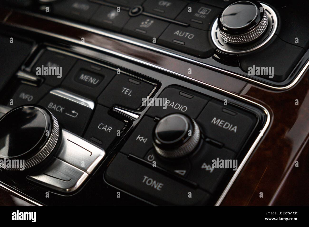 Interior of modern luxury car. Details of automatic transmission gear ...