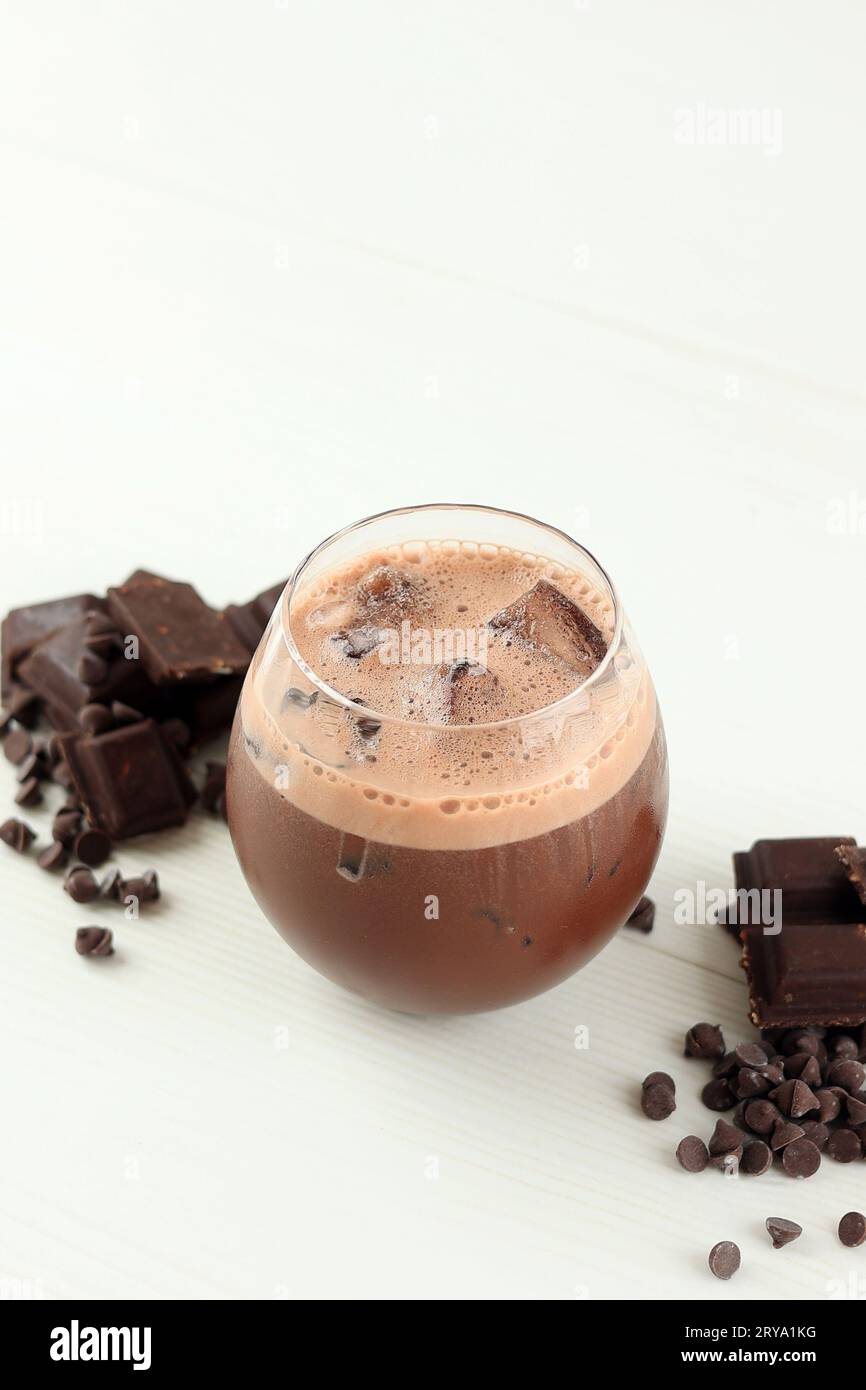 Iced Chocolate Milkshake, Summer Refreshment Drinks on White Table ...