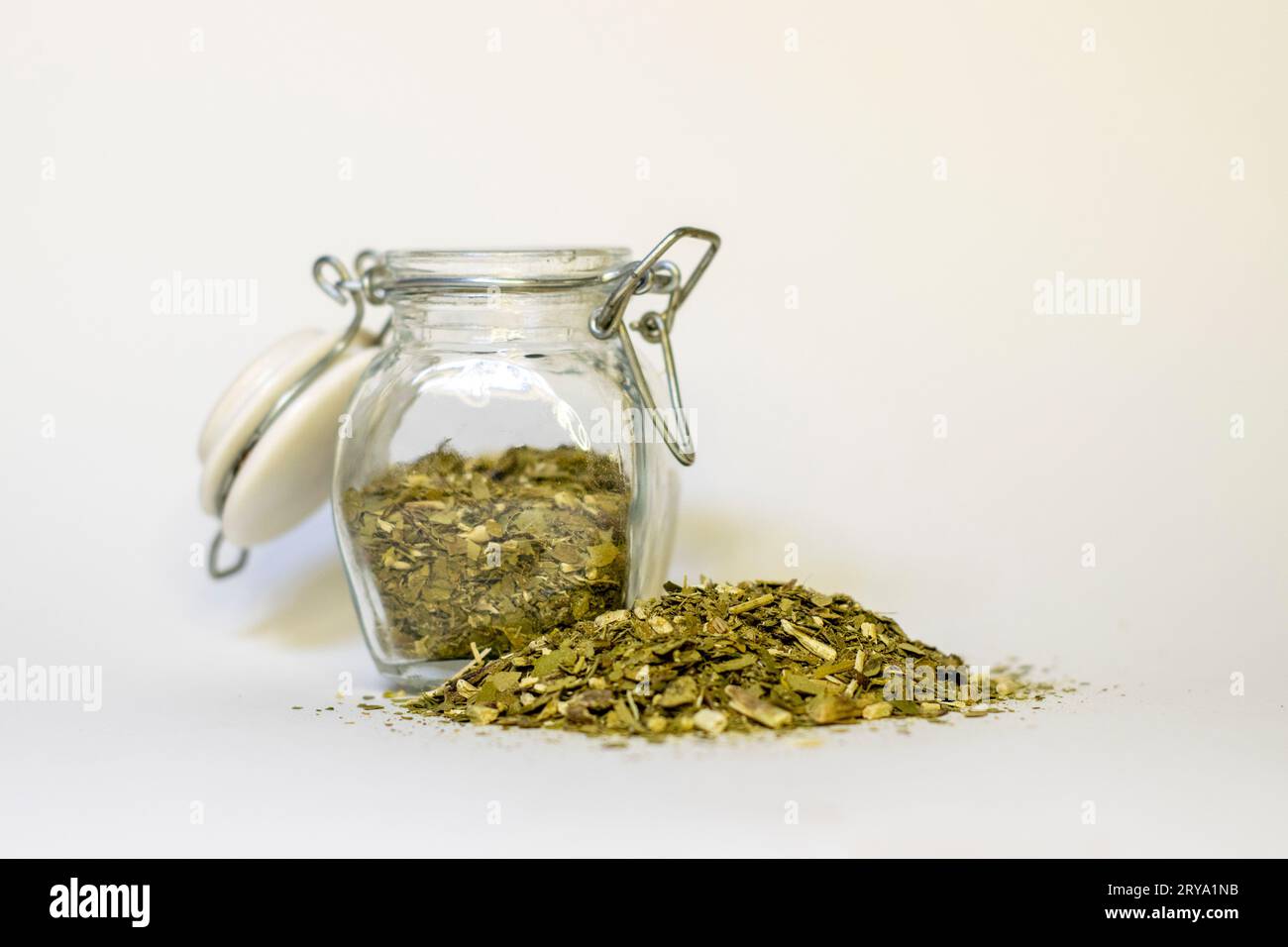 Dried and processed yerba mate in a jar ready to prepare infusion Stock ...