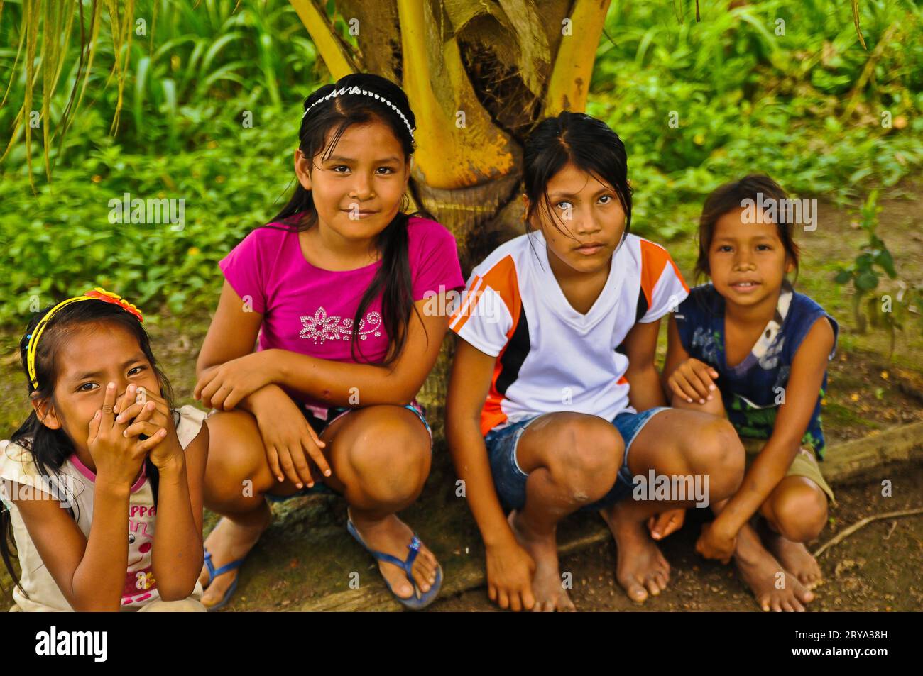 Amazonian Girls Just Having Fun in the Village, Peru Stock Photo - Alamy