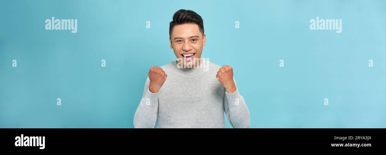 Winner man. Happy guy shows "Yes" gesture. Concept of luck success ...