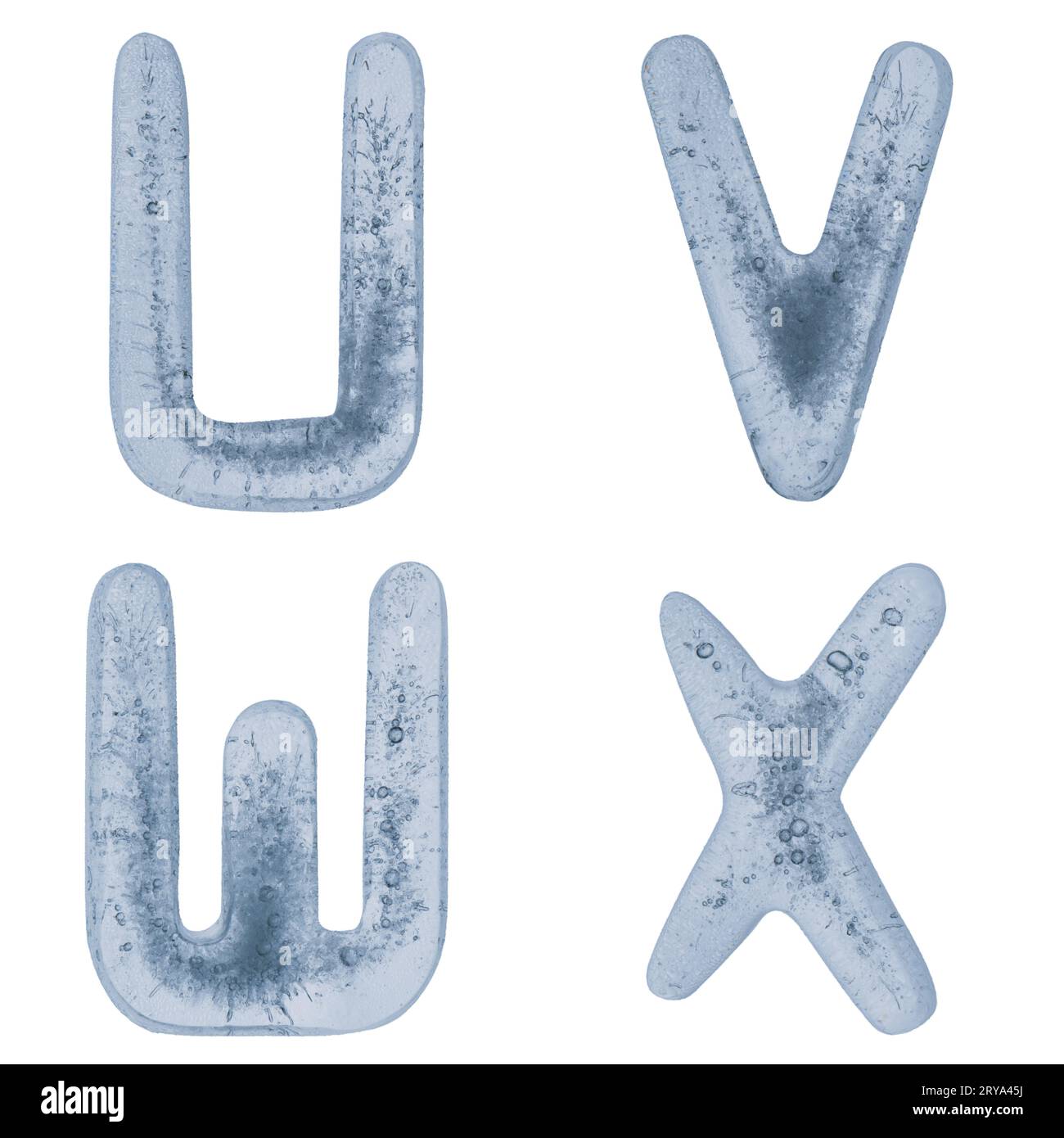 Letters U, V, W, and X in ice Stock Photo - Alamy