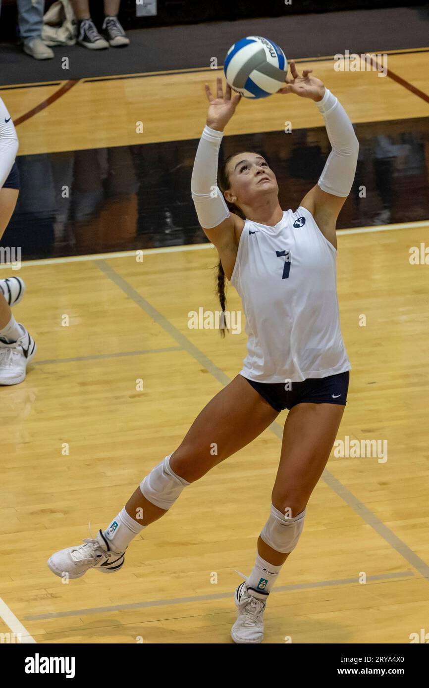 AUSTIN, TX - SEPTEMBER 29: BYU Cougars setter Whitney Bower (7) sets ...
