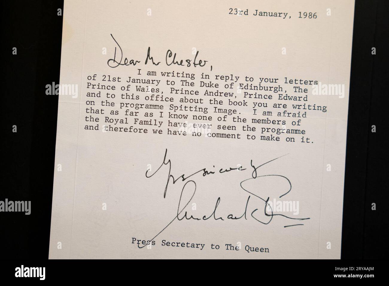 A letter from Buckingham Palace during the preview for the Spitting ...