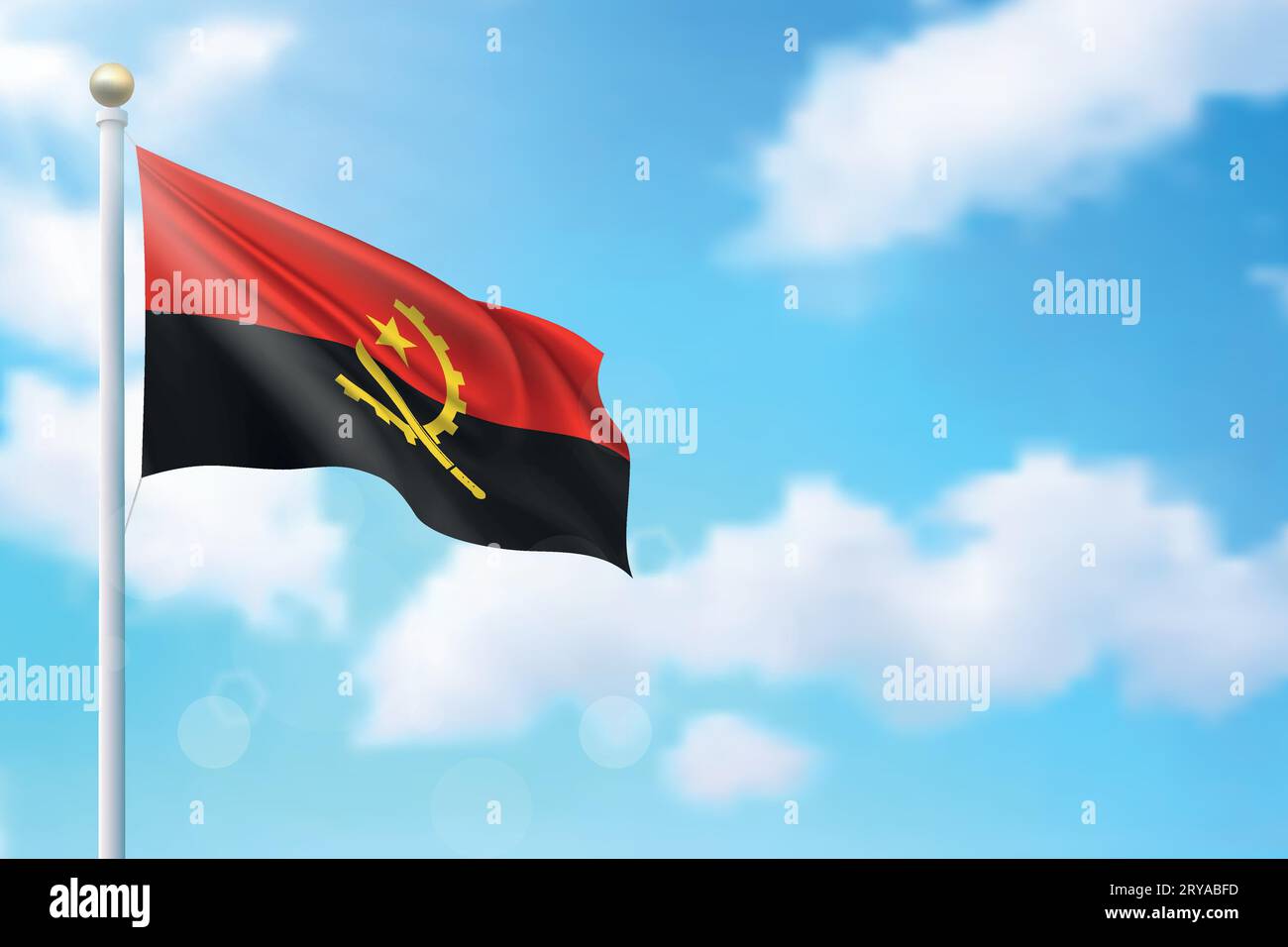 Waving flag of Angola on sky background. Template for independence day ...
