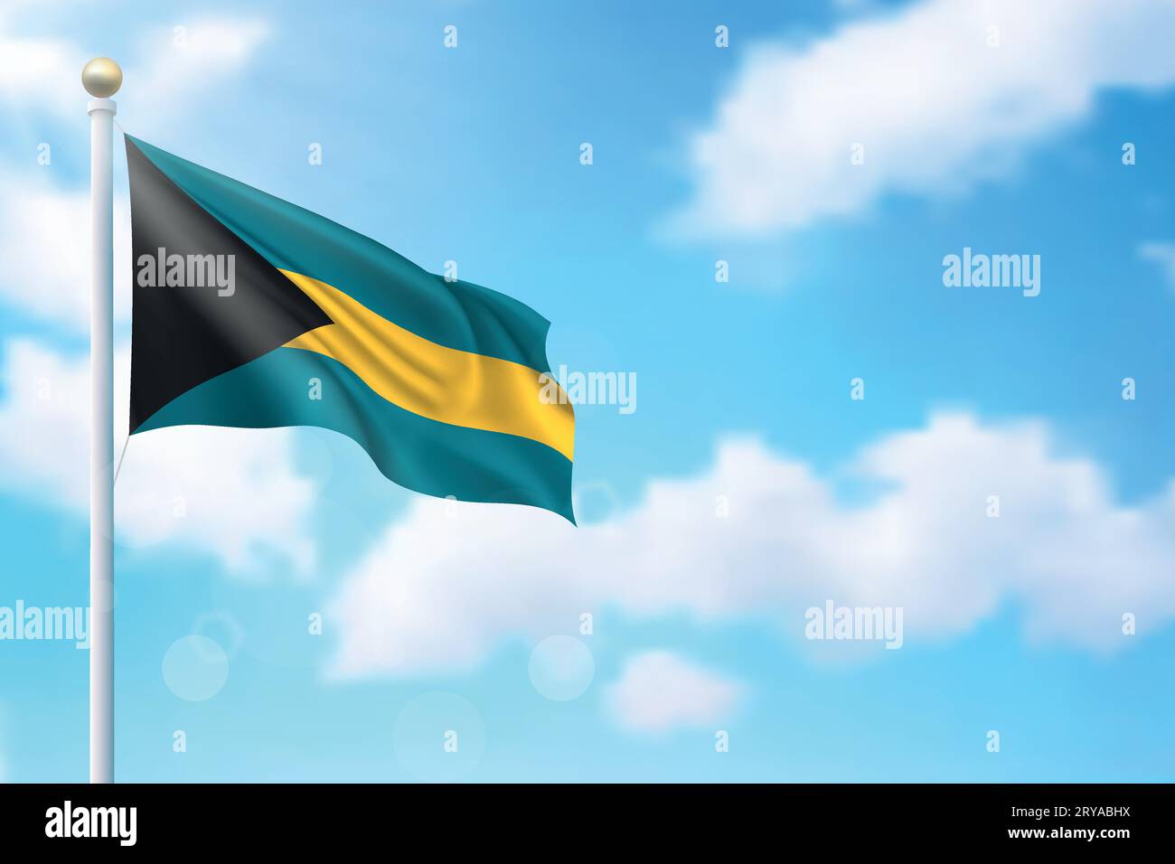 Waving flag of Bahamas on sky background. Template for independence day ...