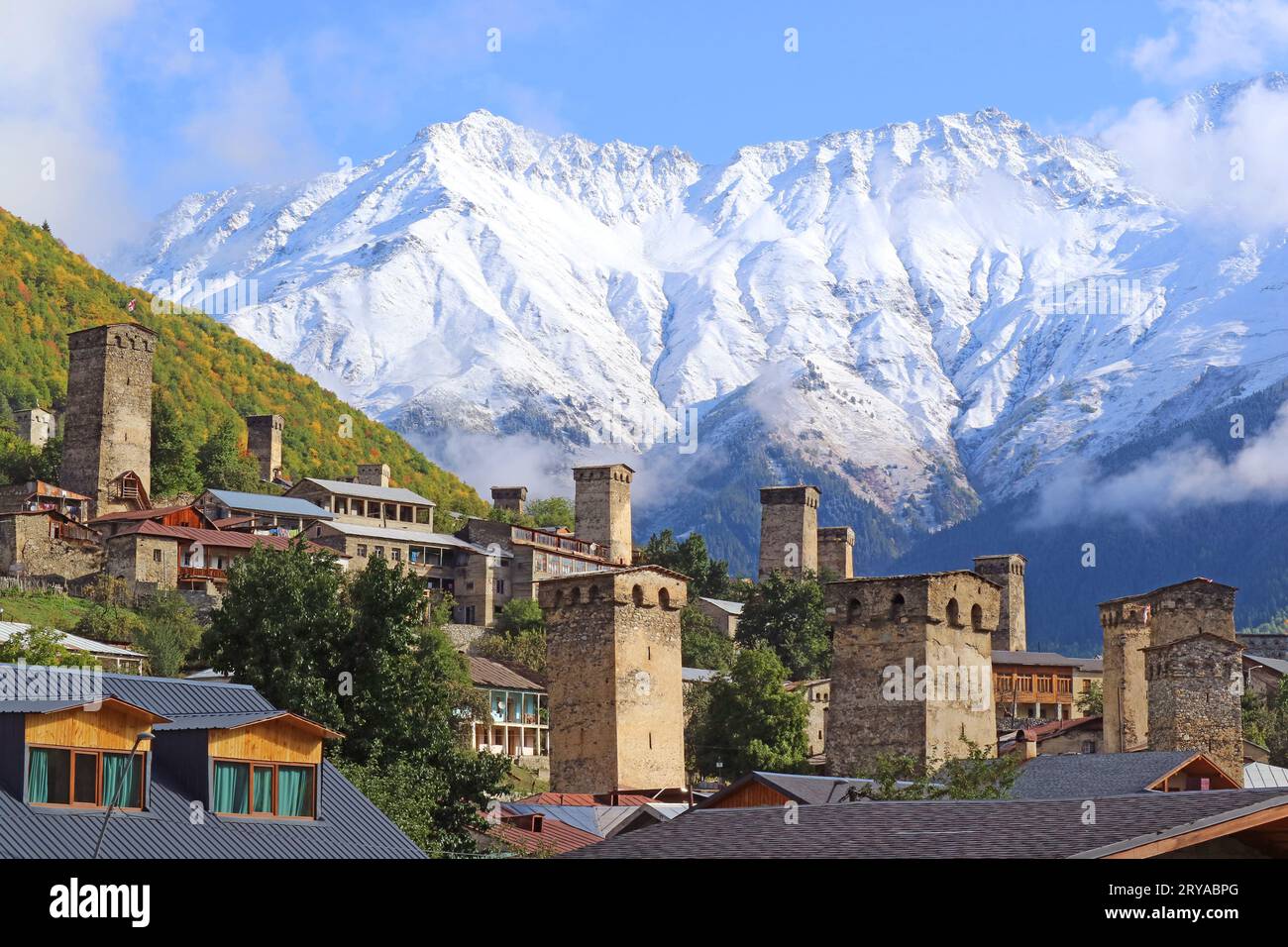 Amazing View of Mestia Town with Medieval Svan Tower-houses and Snow ...