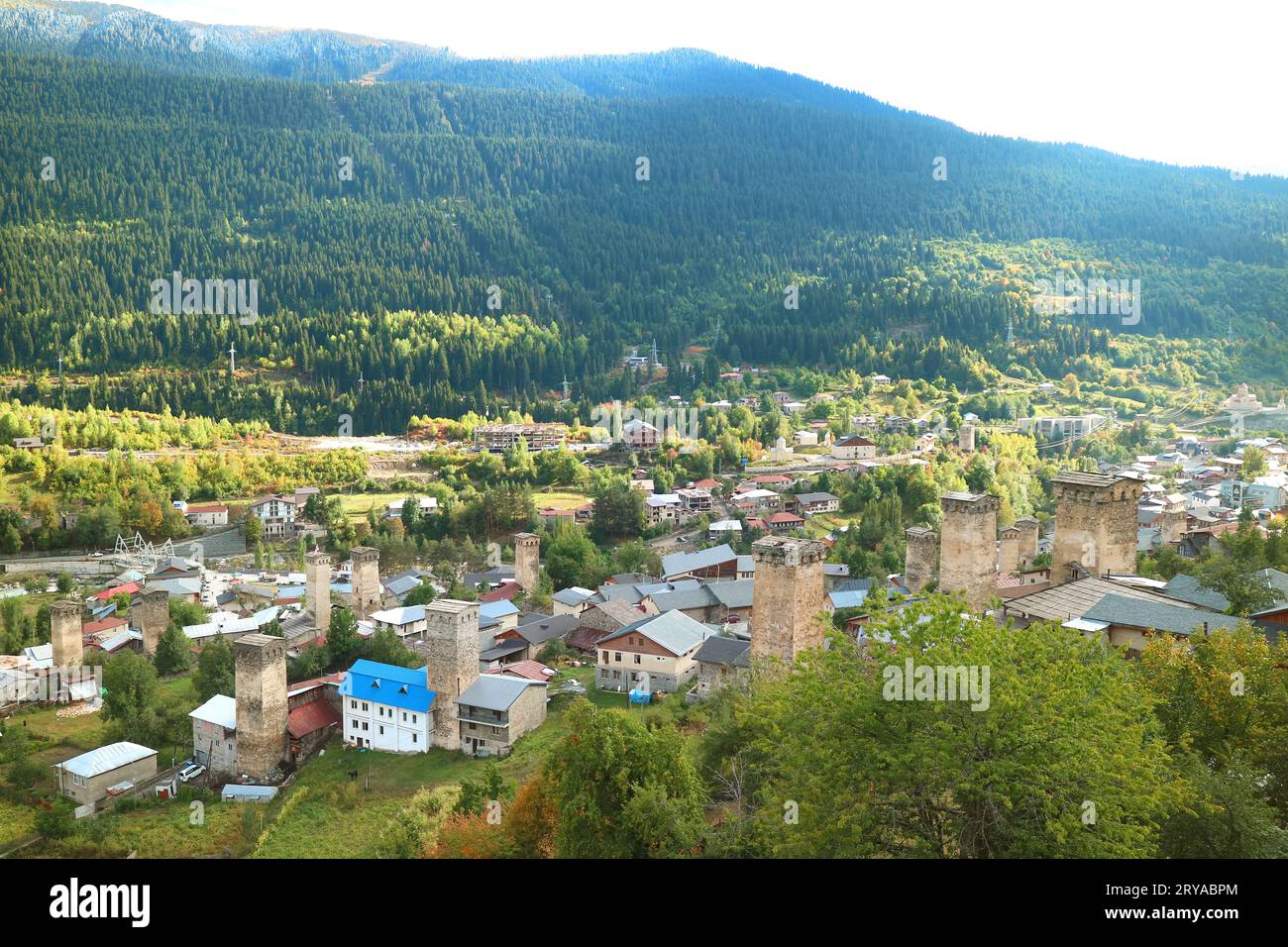 Panoramic Aerial View of Mestia Townlet with the Medieval Swan Tower ...