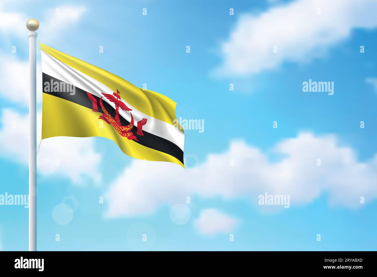 Waving flag of Brunei on sky background. Template for independence day ...