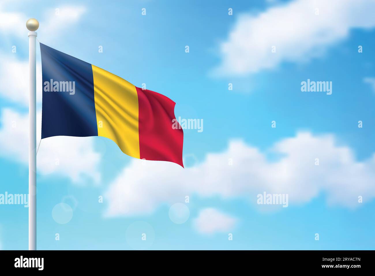 Waving flag of Chad on sky background. Template for independence day ...
