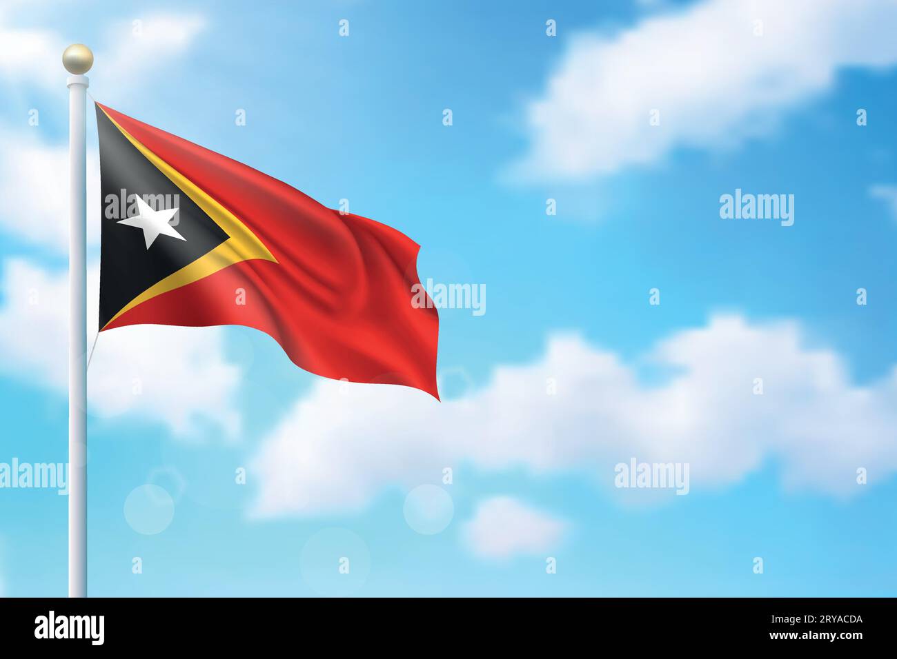 Waving flag of East Timor on sky background. Template for independence ...