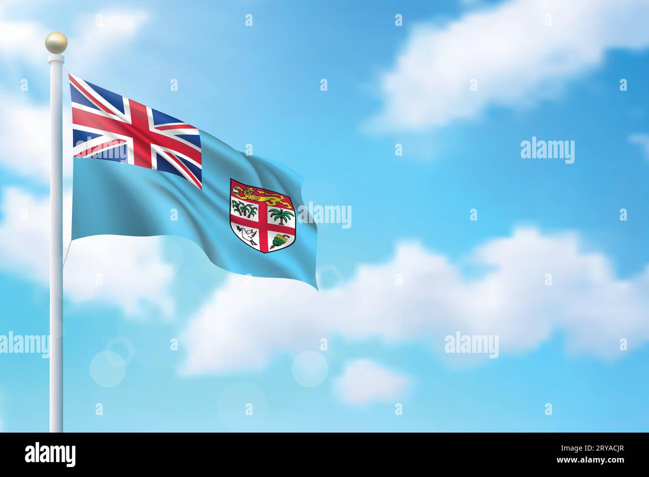Waving flag of Fiji on sky background. Template for independence day poster design Stock Vector ...
