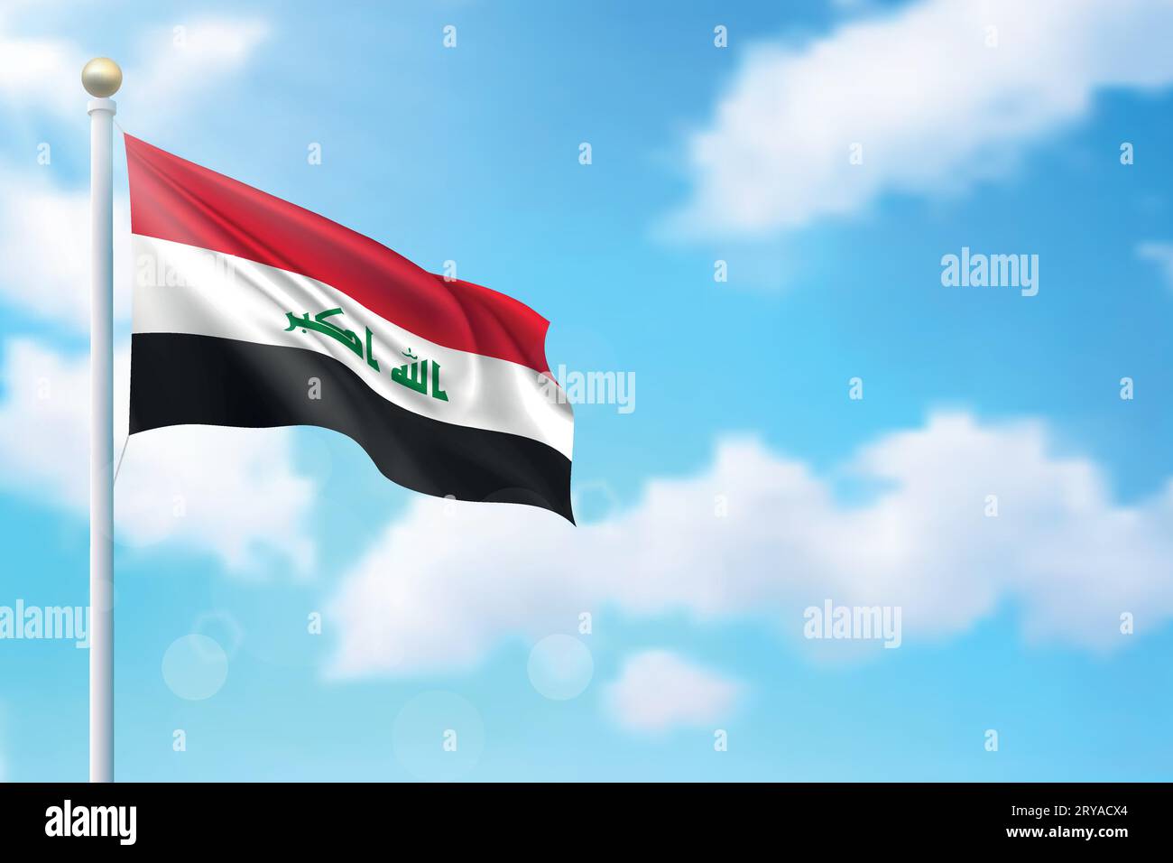 Waving flag of Iraq on sky background. Template for independence day ...