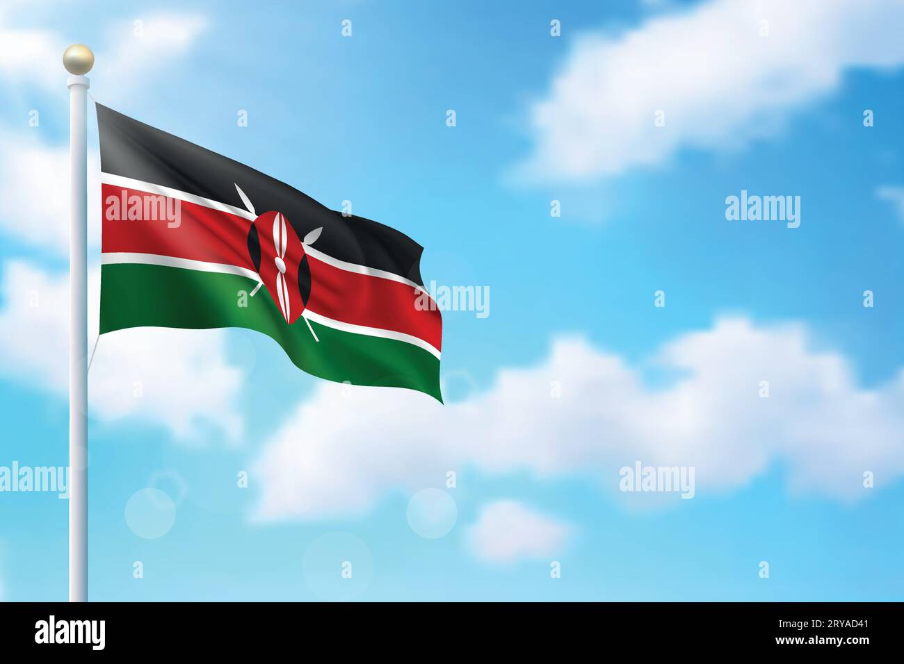 Waving flag of Kenya on sky background. Template for independence day ...