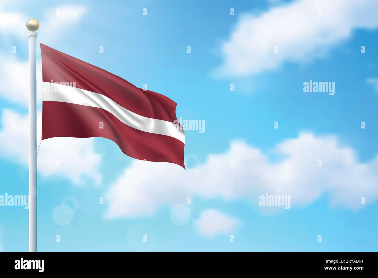 Waving flag of Latvia on sky background. Template for independence day poster design Stock ...