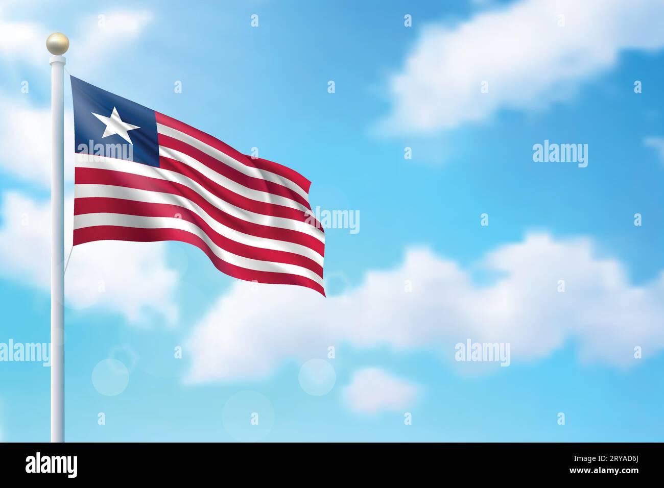 Waving flag of Liberia on sky background. Template for independence day ...