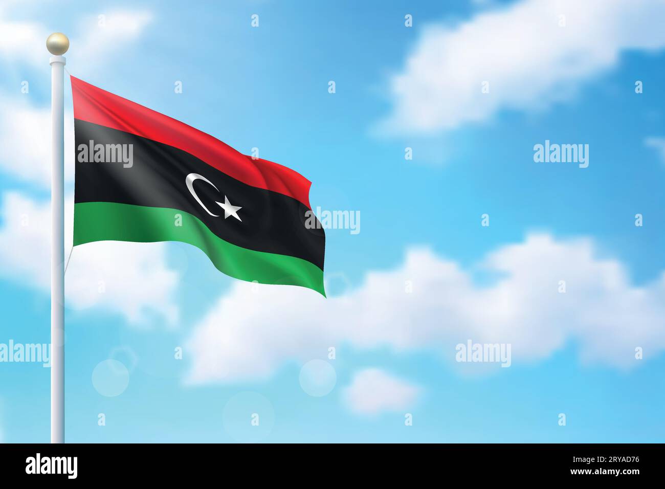 Waving flag of Libya on sky background. Template for independence day ...