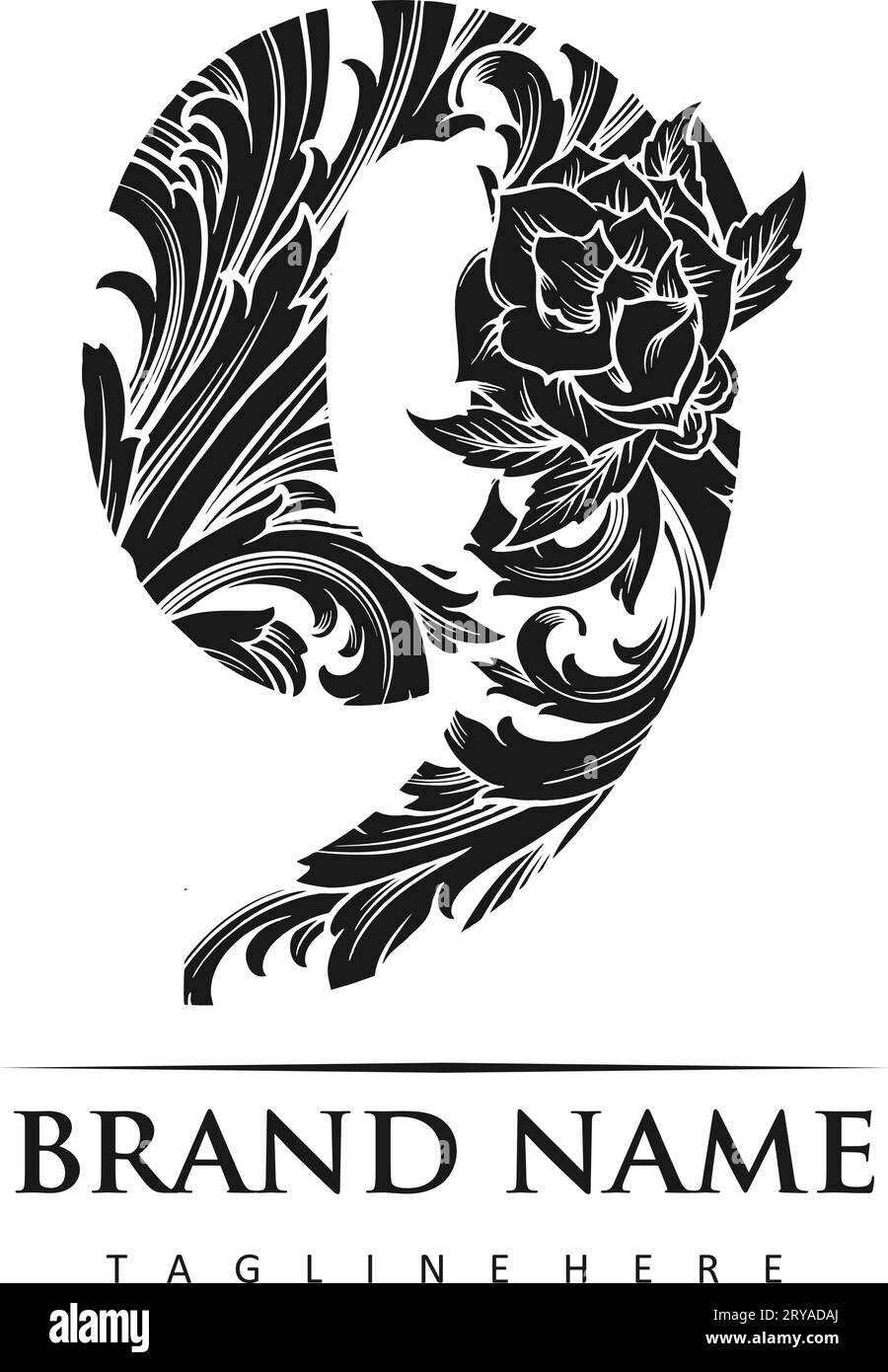 Victorian vintage number 9 badge monogram logo monochrome vector ...