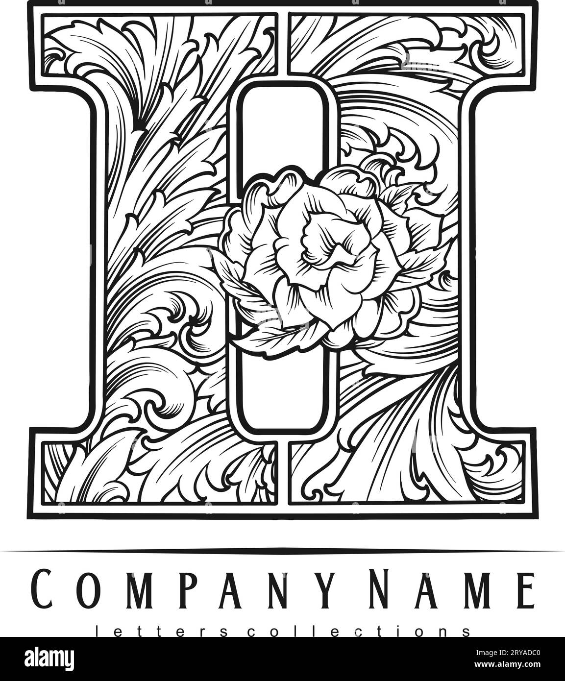 Vintage letter H logo classic sophistication monochrome vector ...