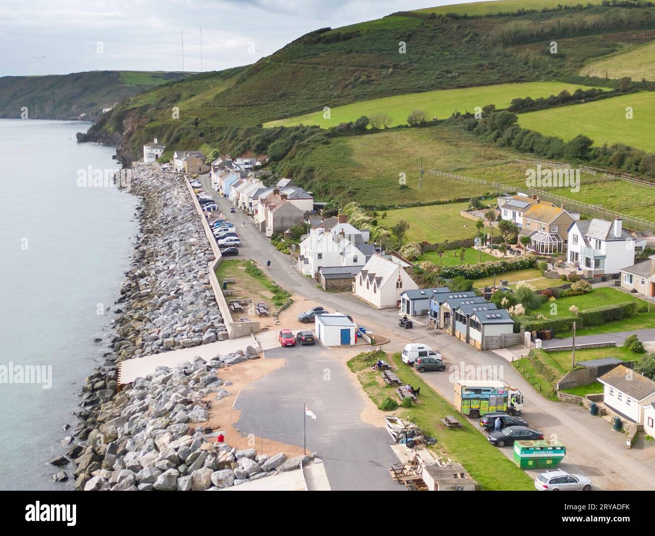 aerial view of the fine small beach at beesands on the south devon ...
